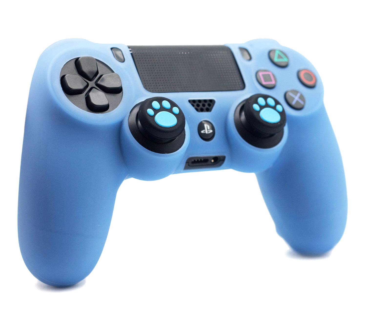 Controller Skin for PS4,BRHE Anti-Slip Grip Silicone Cover Protector Case Compatible with PS4 Slim/PS4 Pro Wireless/Wired Gamepad Controller with 2 Cat Paw Thumb Grip Caps (Blue)