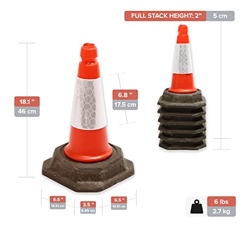 Street Solutions 6 Pack Traffic Safety Cones 18'' inches with Reflective Collars, Unbreakable PVC Orange Construction Cone for Traffic Control, Driveway Road Parking (Orange)