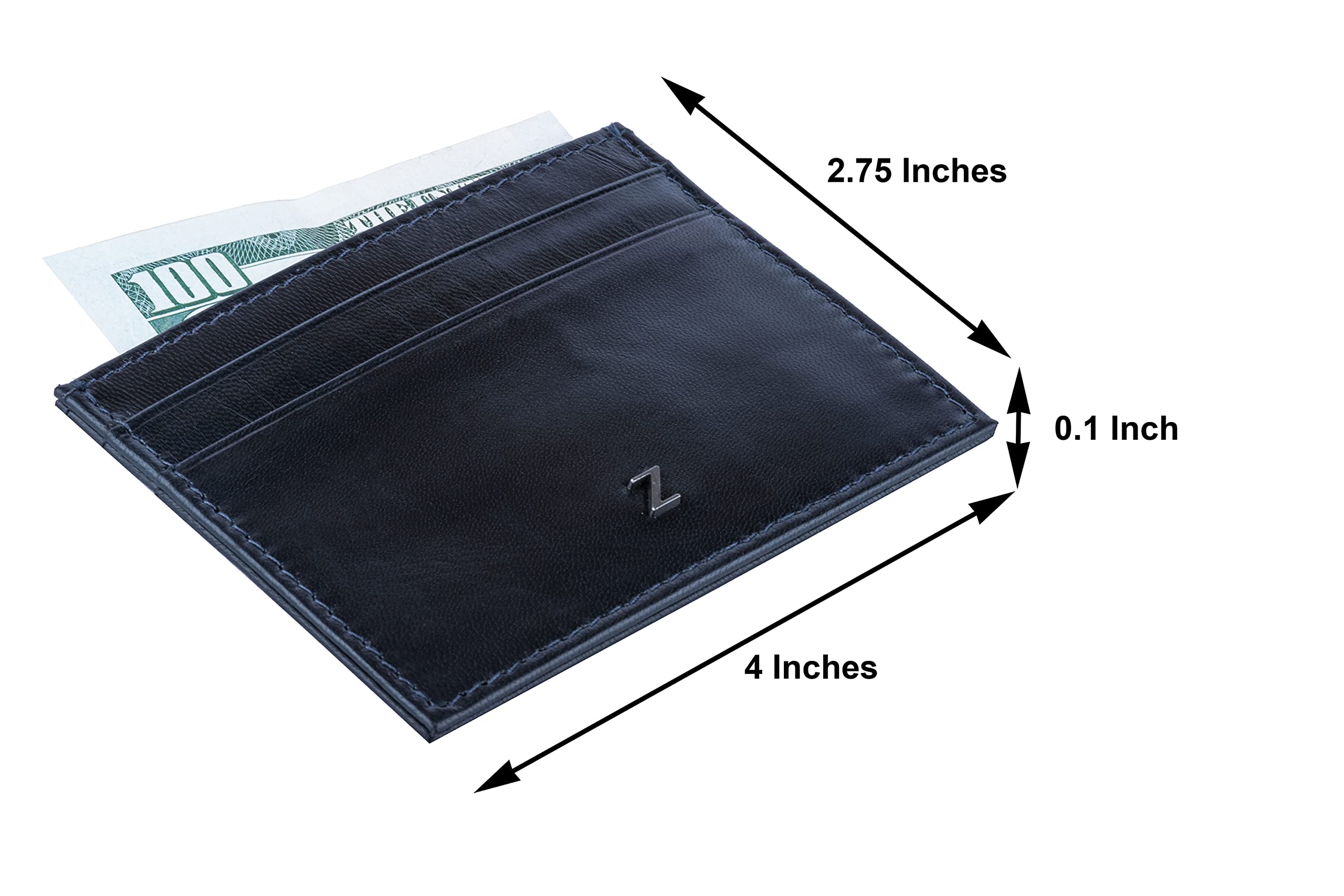 Zinda Genuine Leathers Card Holder Slim Wallet RFID Protection Unisex (Navy)