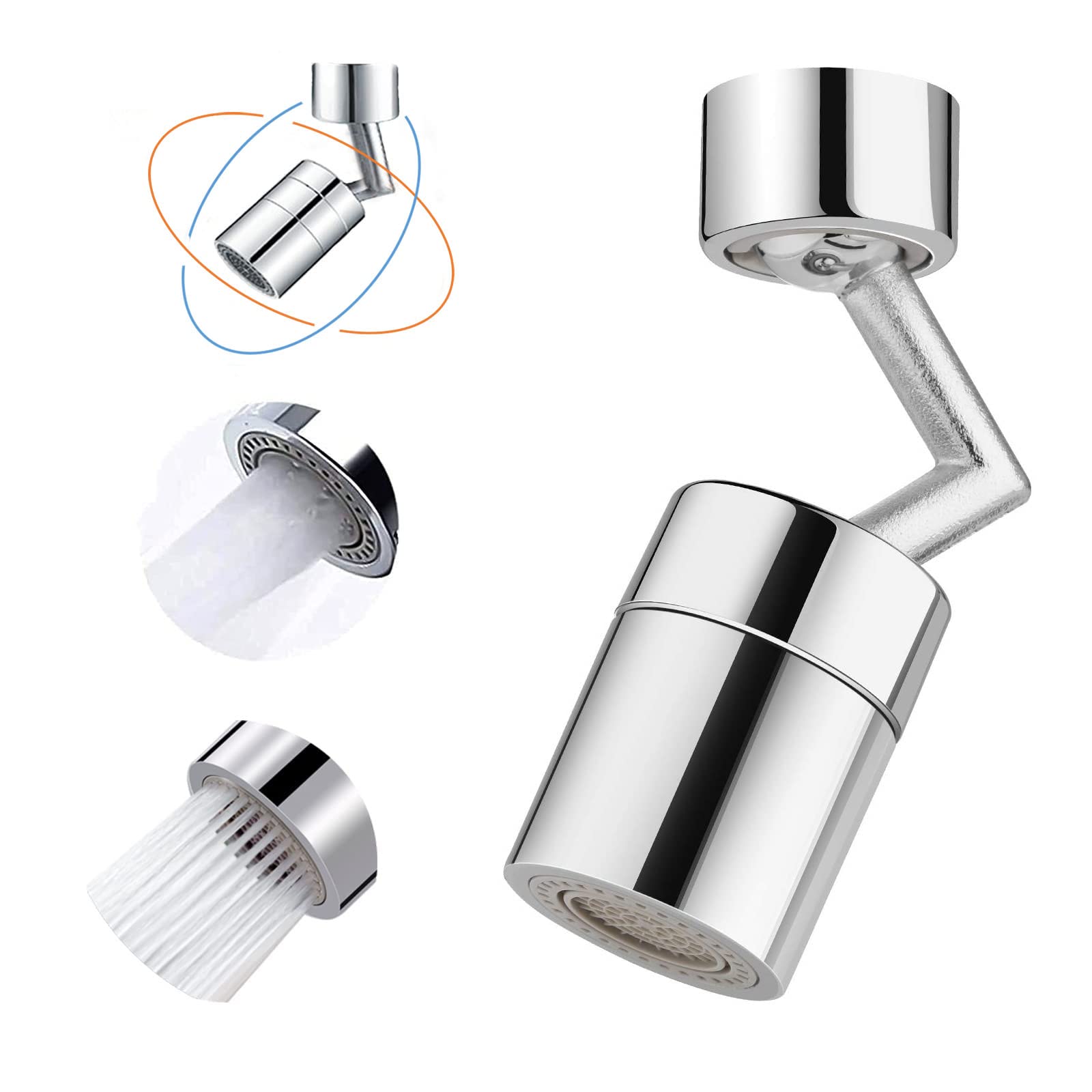 Aitsite Universal Splash Filter Faucet, 720° Rotatable Faucet Sprayer Head, Anti-Splash, Oxygen-Enriched Foam, 4-Layer Net Filter, Leakproof Double O-Ring Applicable Internal Thread 22-24mm