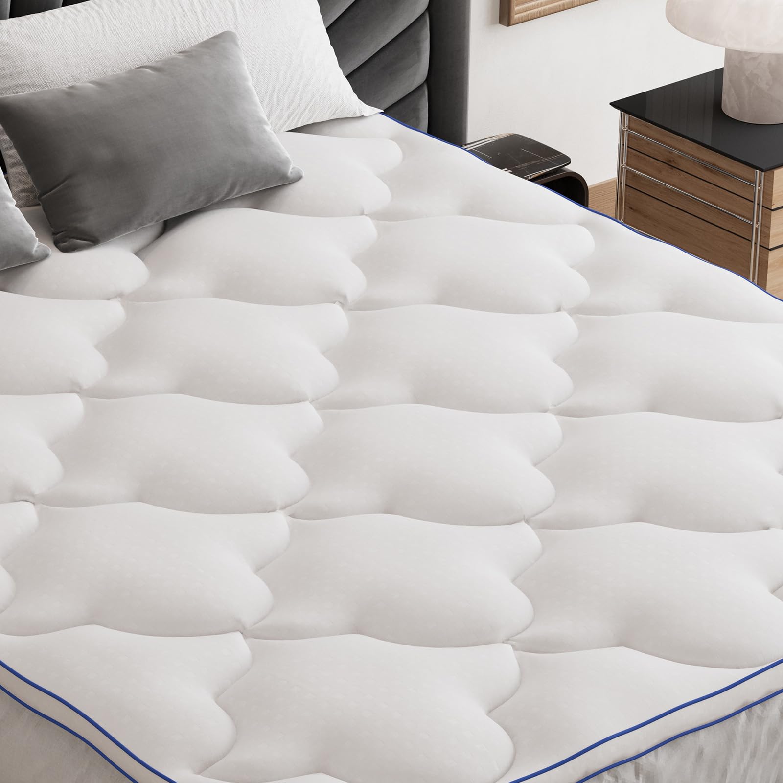 Belffin Pillow Top Mattress Topper Twin Size, Mattress Pad Cover with 8-21 Inch Deep Pocket, Bed Mattress Protector for Back Pain Relief, Soft Breathable Overfilled Down Alternative Filling, White