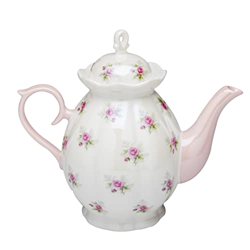 Gracie China by Coastline Imports Petite Rose Luster Pink Porcelain Teapot 34-Ounce, White Pink (35525-1)