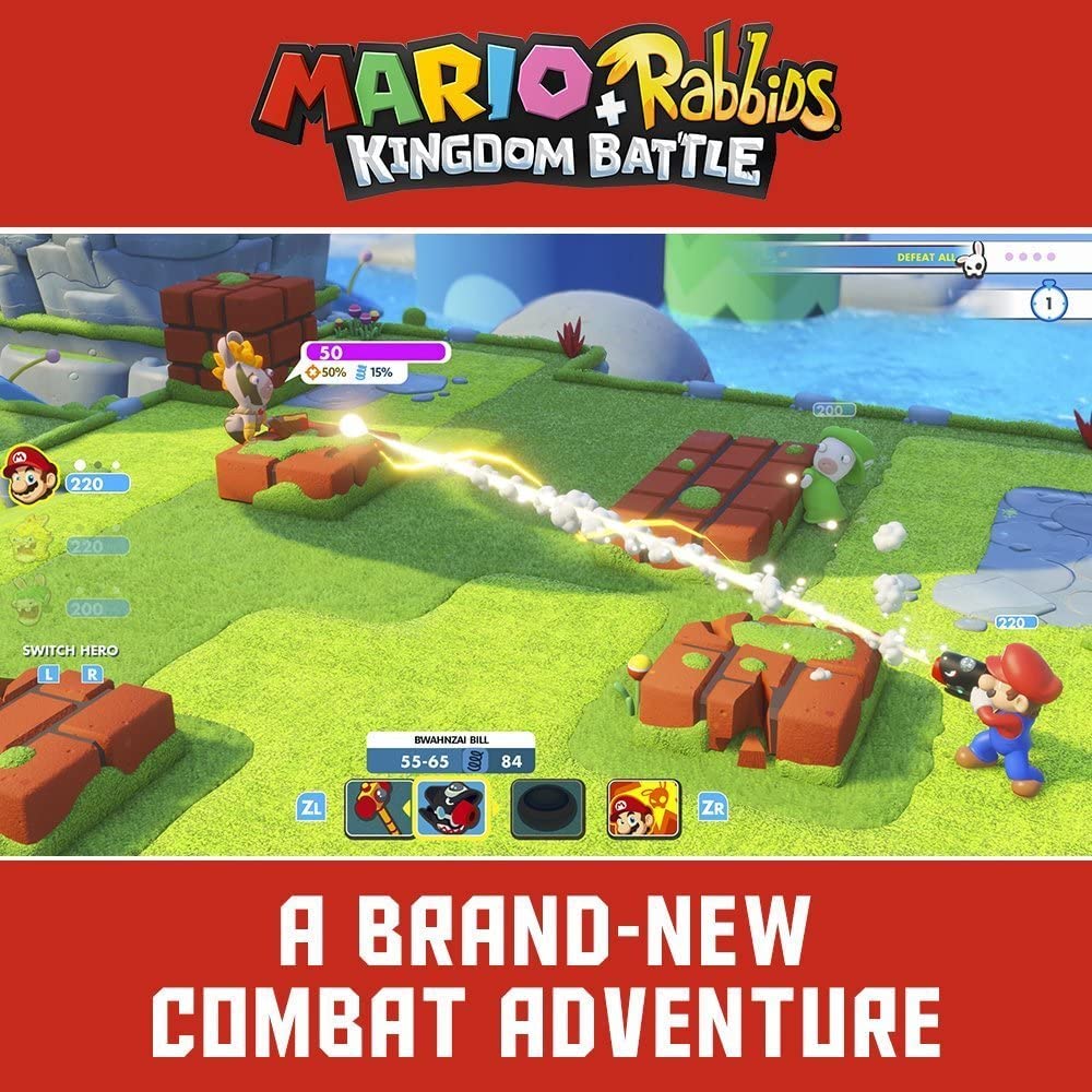 New Switch Deluxe Game Bundle For Holiday: Nintendo Switch with Neon Blue and Neon Red Joy-Con - 6.2" Touchscreen LCD Display + Mario and Rabbids Kingdom Battle Game, and T.F. Card