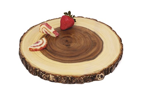 Lipper International Acacia Wood Slab Serving Board With Bark for Cheese, Crackers, and Hors D'oeuvres, Set of 3, Assorted Sizes