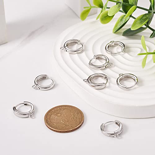 Fashewelry 10Pcs Leverback Ear Wires with Hang Loop Chunky Polished Circle Huggie Hoop Earrings Platinum Plated Piercing Ring Clip Stud Earring Hook for Dangle Earring Making 16x15mm