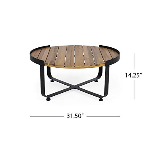 Christopher Knight Home Tracy Outdoor Modern Industrial Acacia Wood Coffee Table, Teak Finish, Black