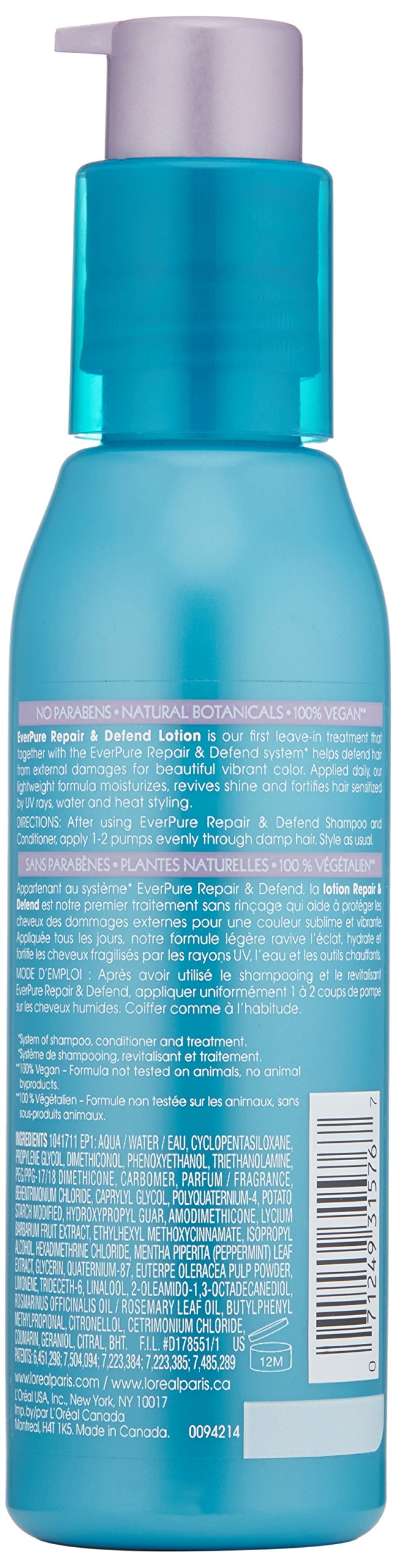 L’Oréal Paris Hair Care Expertise Everpure Repair and Defend Leave in Treatment, 4.2 Fluid Ounce