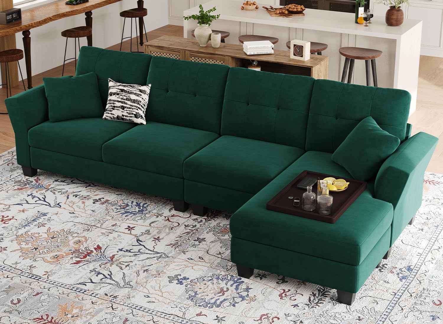 Belffin Velvet Sectional Couch L Shaped Sofa 4 Seater Sofa with Chaise L-Shaped Couches Convertible Sectional Sofa Black