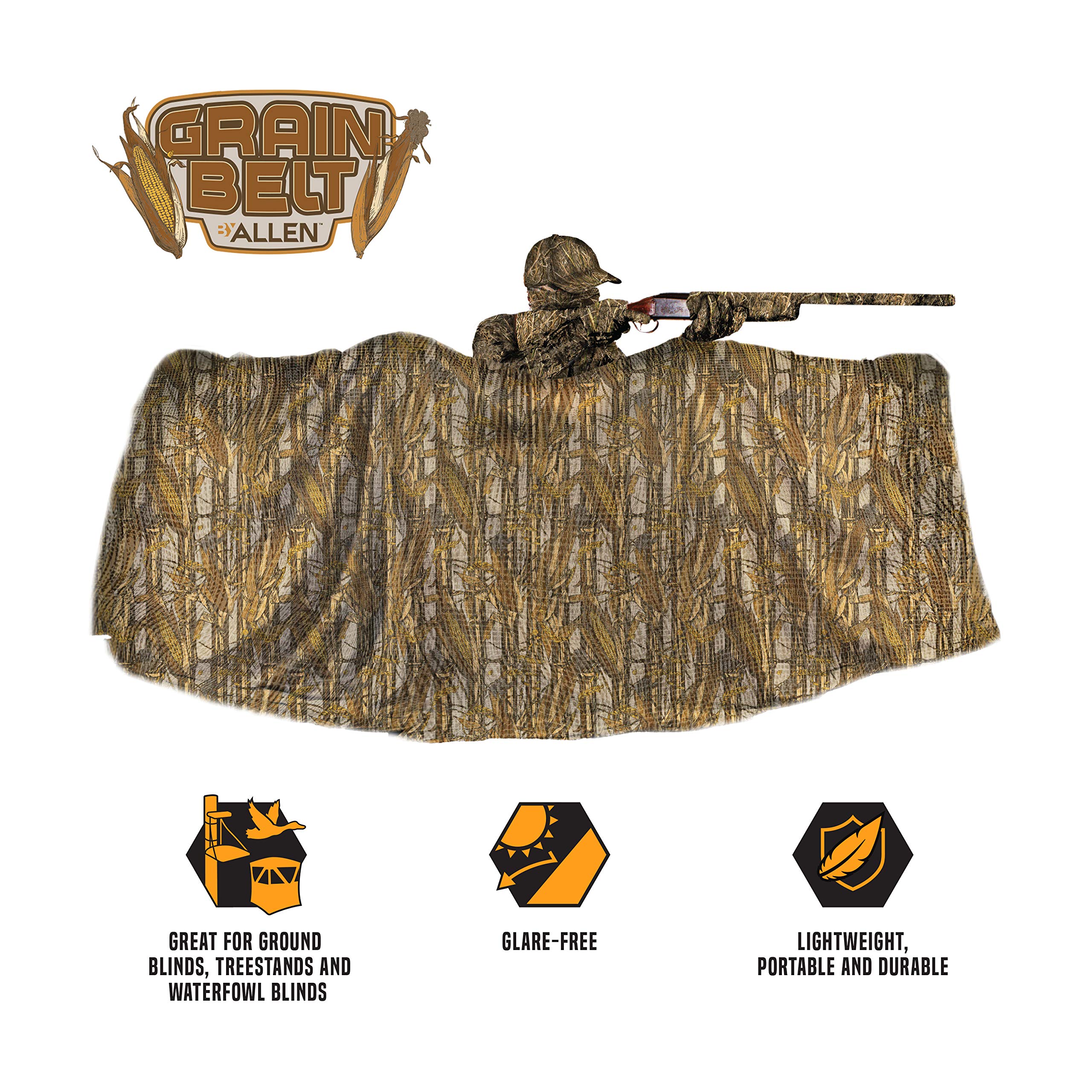 Allen Company Vanish Camo Burlap, Glare Free Hunting Blind Material, 12 ft L x 54 in W, Natural Grain Belt Camo, one Size