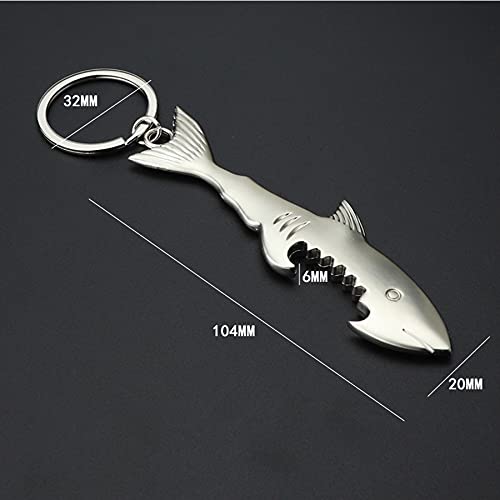 ARFUKA Bottle Opener Keychain Shark Shaped Soda Beer Bottle Opener Keyring Beverage Bottle Opener Key Ring, Women Men Gift for Christmas and Birthday Silver