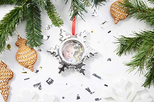 tiny ideas My First Christmas Snowflake Photo Ornament, Baby's First Christmas, Infant Christmas Keepsake, Holiday Photo Ornament, New and Expecting Parents Gift, Large Tree Ornament, Silver