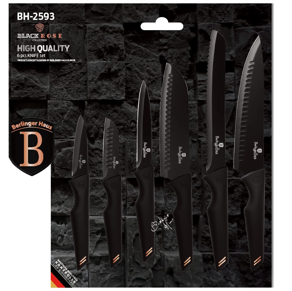 Berlinger Haus 6 Piece Knife Set, Black Silver Knives Set for Kitchen, Cooking Knives with Ergonomic Handles, Sharp Cutting Stainless Steel Chef Knife Set