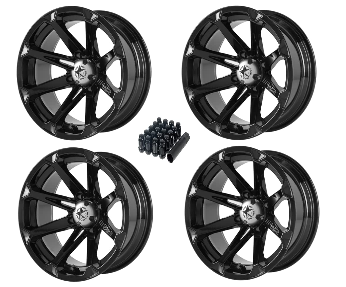 Powersports Bundle Full Set Of MSA M12 Diesel 15x7 4/137 10MM Wheels, Gloss Black