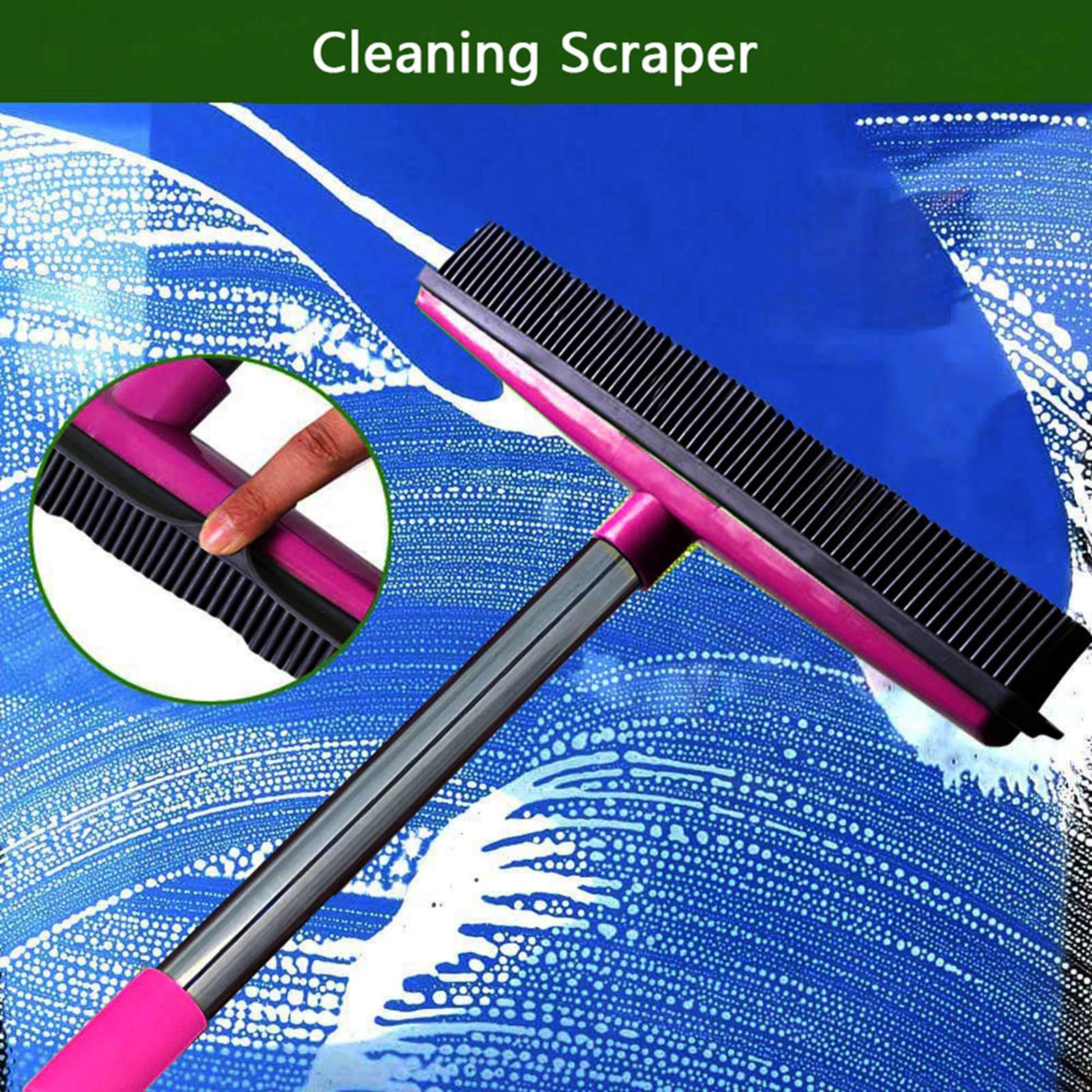 Carpet Hair Removal Broom with 48'' Telescoping Adjustable Handle, Rubber Broom Carpet Rake for Pet Hair Dust Removal Daily Household Cleaning(Pink)