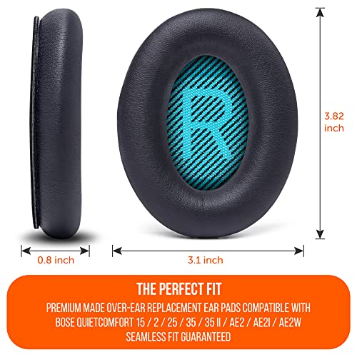 WC Wicked Cushions Premium Replacement Ear Pads for Bose Headphones - Compatible with QC15 / QC25 / QC35 & 35 ii / QC2 / AE2 / AE2i / AE2W / Soundlink - Softer Leather, Luxury Memory Foam | Black