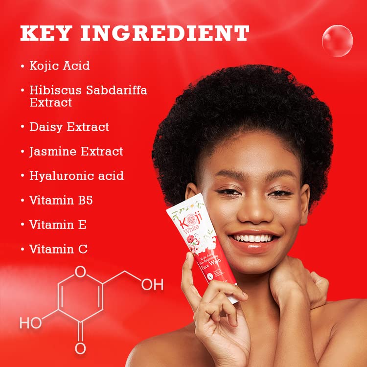 Koji White Kojic Acid Skin Brightening Face Wash for Exfoliating Face, Hydrating Face Moisturizer, Vegan Face Wash, Even Skin Tone with Vitamin C, Flower Extracts, Vitamin E, 2.54 Fl Oz