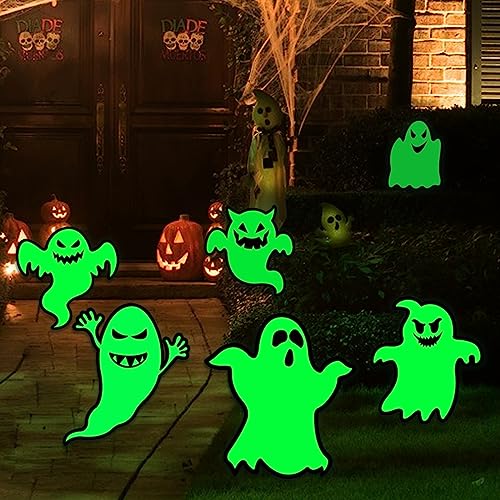 Halloween Decorations Outdoor Yard Signs, 6 PCS Glow in the Dark Fluorescence Halloween Scary Ghost Yard Signs with Stakes,Scary Silhouette Halloween Decorations for Outdoor Lawn Garden