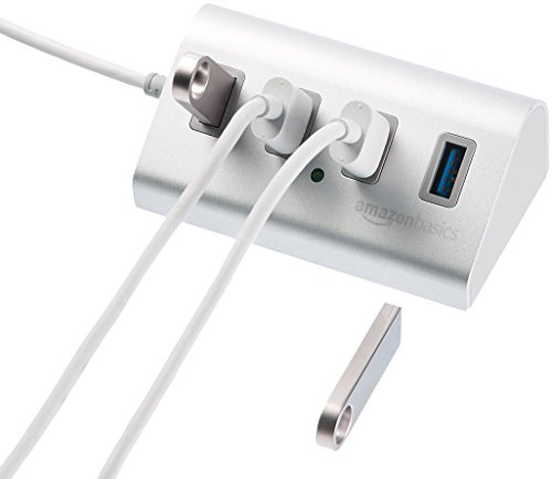 Amazon Basics USB 3.1 Type-C to 4-Port Aluminum Hub Connector, Silver