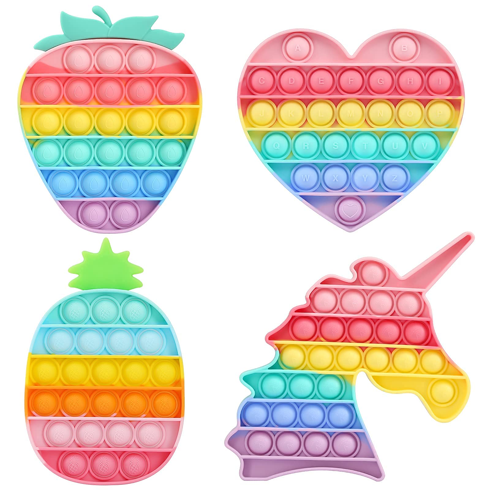 HiUnicorn Pop Poppers Easter Gifts - 4 Pack Unicorn Girls Push Bubble Pop Fidget Toy, Macaron Rainbow Pink Popping Stress Sensory Toys, Easter Basket Stuffers Birthday Party Favor Kids Board Game Toy