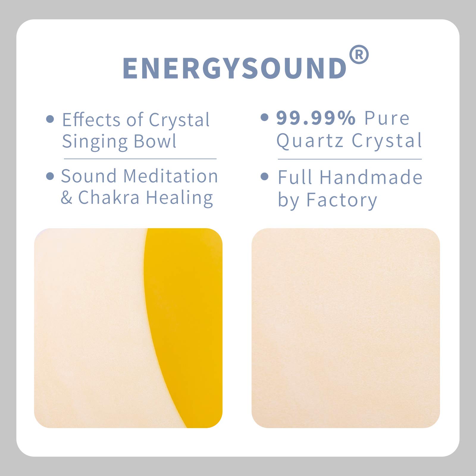 ENERGYSOUND Yellow Colored Frosted E Solar Plexus Chakra Quartz Crystal Singing Bowl 8 inch+ Carrier Bag mallet and o-ring included