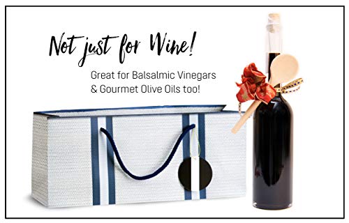 Simply Charmed Wine Gift Bags β White with Basket Weave Pattern and Navy Stripes Purse Style Set of 3