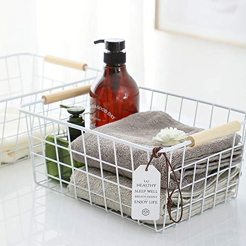LeleCAT Wire White Baskets with Handles Wire Storage Organizer Baskets For Kitchen, Household Refrigerator for Cabinets, Pantry, Closets, Bedrooms - Set of 4(White)