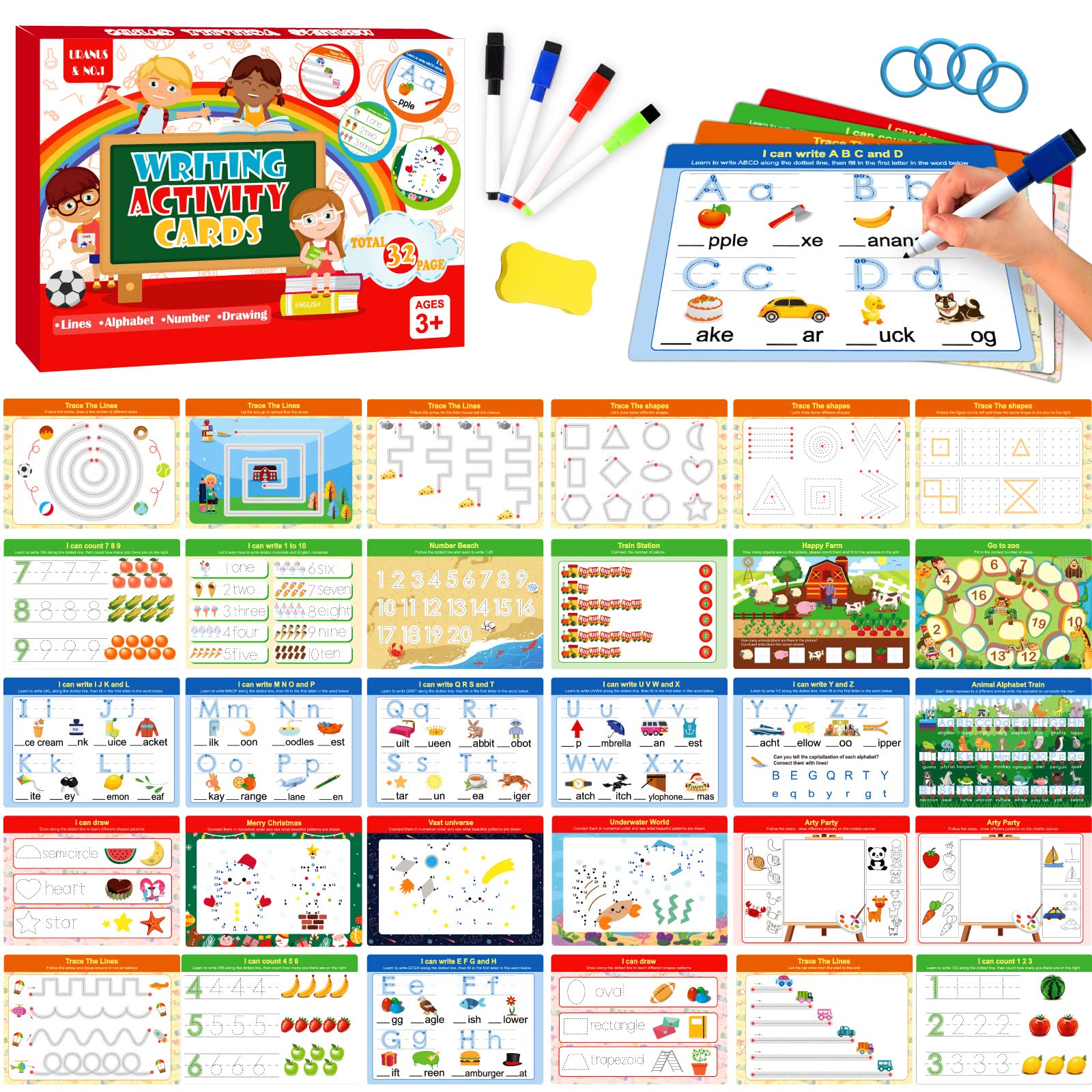 Uranus&No.1 Preschool Learning Activities Handwriting Practice Book for Kids, Toddlers Educational Montessori Toys Learn to Write Tracing Number Letters Workbook for 3 4 5 6 Years Old Kindergarte
