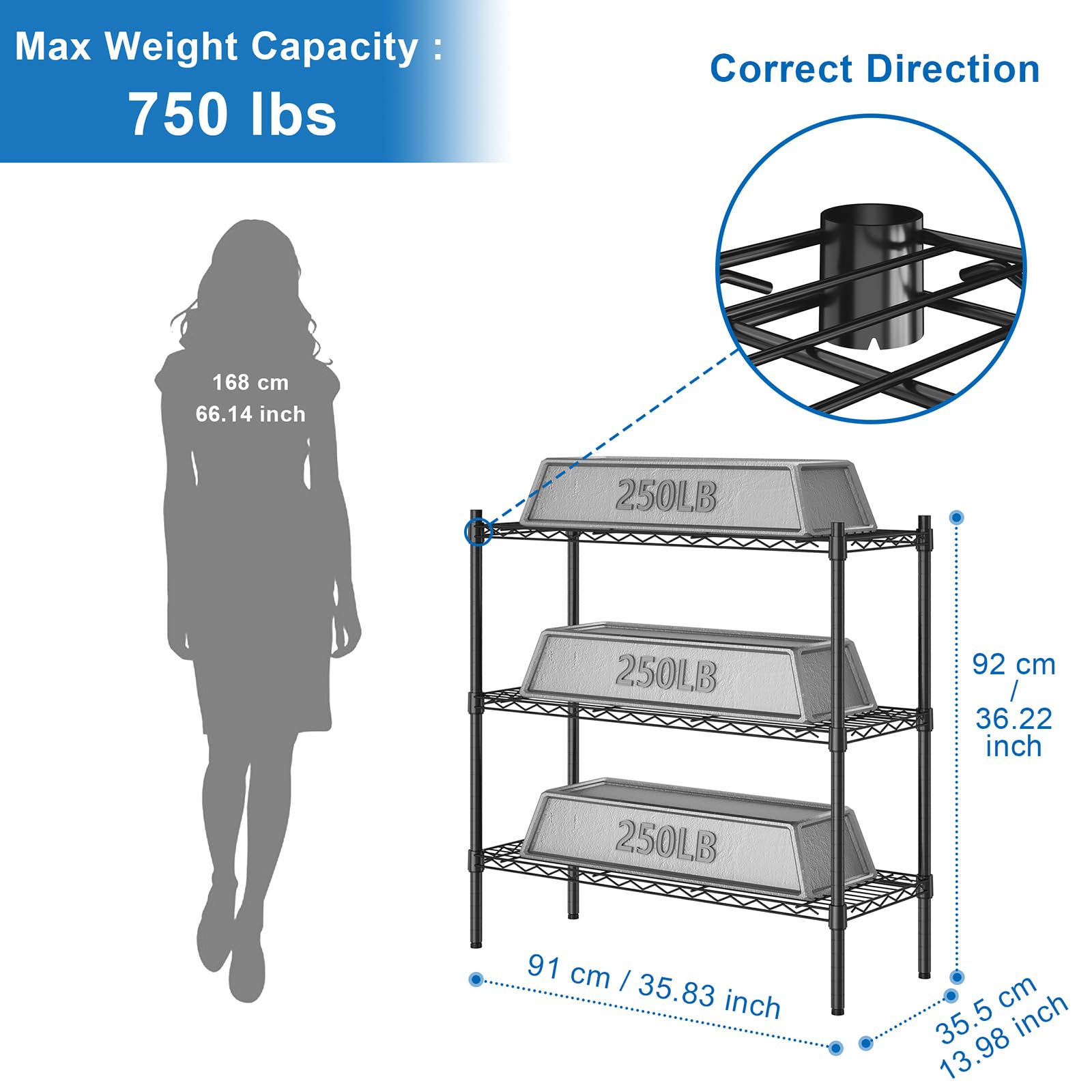 Auslar 3-Shelf Storage Wire Shelves Heavy Duty 3 Tiers Standing Shelving Units Adjustable Metal Organizer Wire Rack, Black