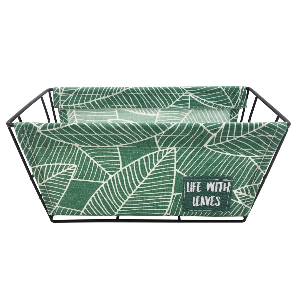 AIPOKE EPOCH Canvas Storage Basket Metal Holder Desk Table Organizer Home Decor, White Leaf
