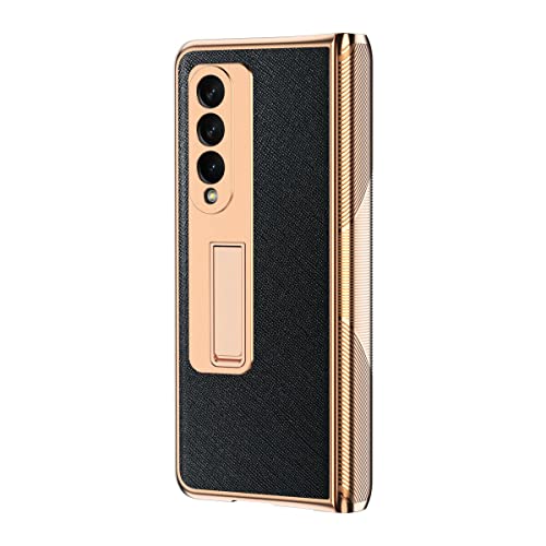 EAXER for Samsung Galaxy Z Fold 3 5G Carbon Fiber Luxury Plating Bracket Folding Case with Kickstand Cover Shockproof Protection Fold Case for Samsung Galaxy Z Fold 3 5G 2021（Black）
