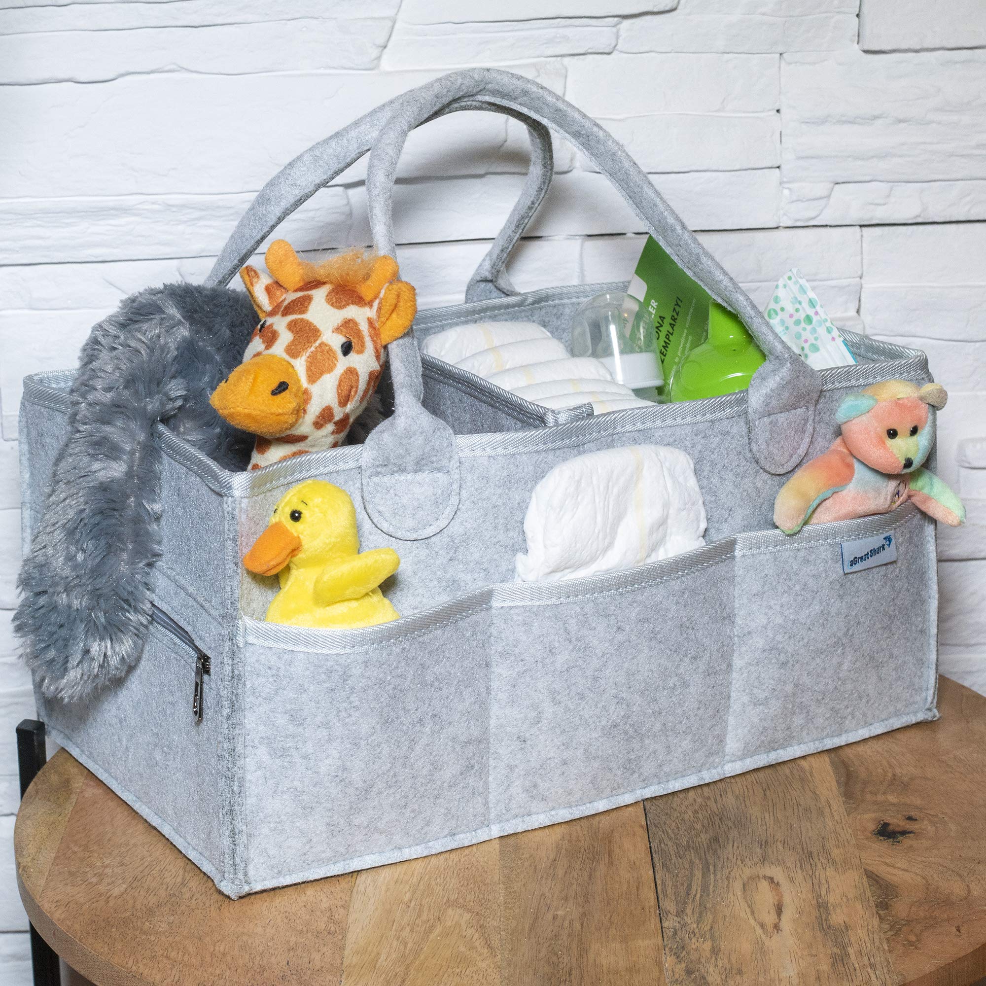 AGREAT SHARK Baby Diaper Caddy - Car Organizer and Nursery Storage Bin for Diapers Baby Wipes With Zipper Pocket (Large)