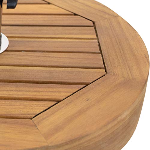 Christopher Knight Home 314641 Ralph Outdoor Umbrella Base, 17.75" D x 17.75" W x 17.00" H, Teak + Stainless Steel