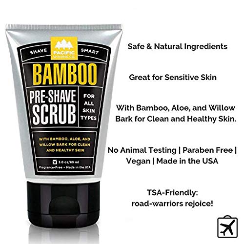 Pacific Shaving Company Daily Shave Regimen Set - Bamboo Pre-Shave Scrub, 3 oz (1 Unit) | Natural Shaving Cream, 3.4 oz (1 Unit) | Caffeinated Aftershave, 3.4 oz (1 Unit)