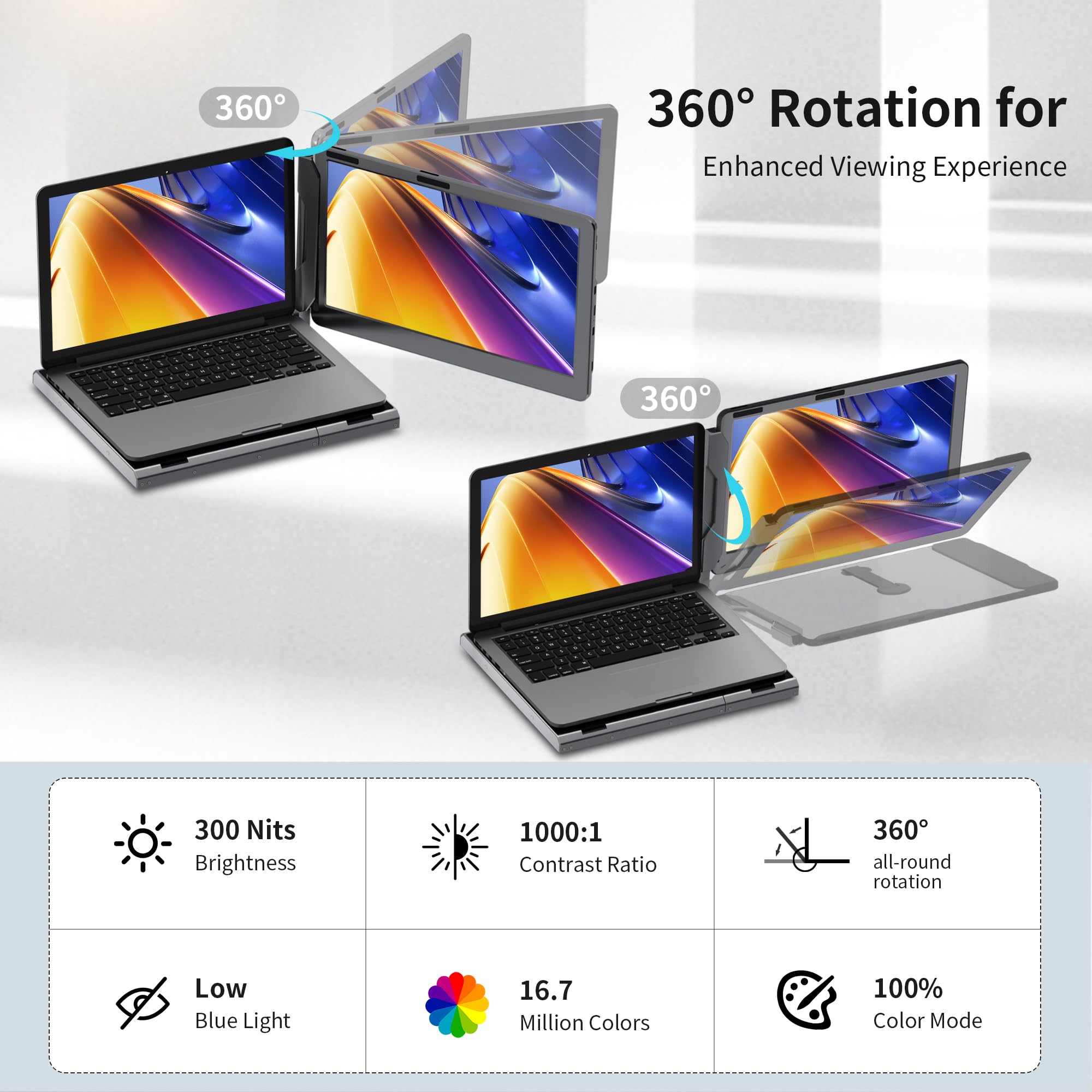 CIDETTY New 14" Laptop Screen Extender, FHD 1080P IPS Portable Monitor for Laptop,Dual Monitor Extender for Windows, Android, Chrome & Mac, Built-in Speakers