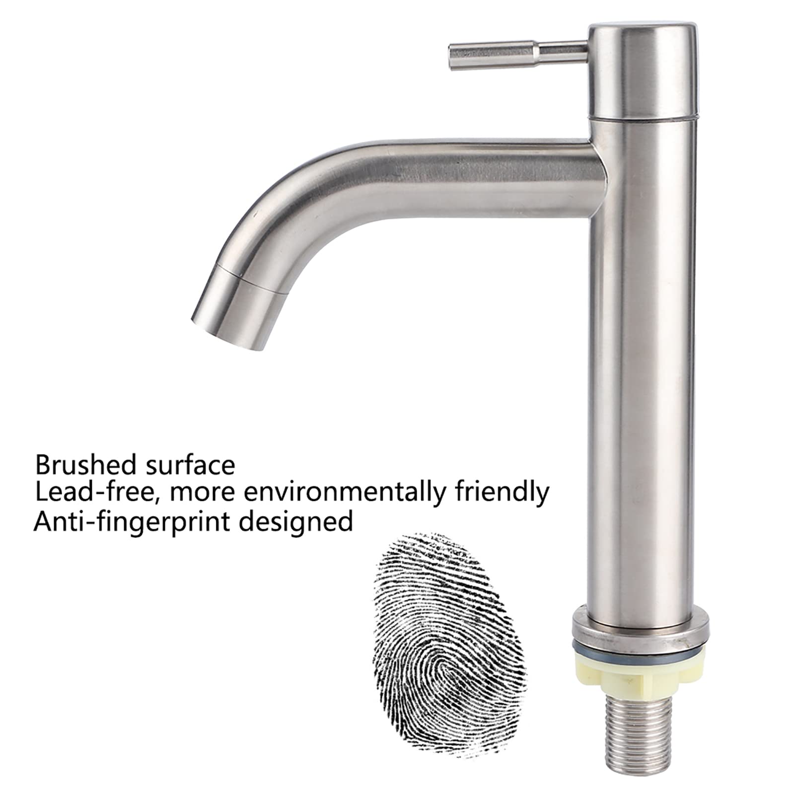 G1/2 Brushed Faucet, Stainless Steel Single Cold Faucet Wash Basin Water Tap Wrench Type Bathroom Faucet for Home Kitchen Bathroom Accessory (Cylinder Single Cold Faucet)