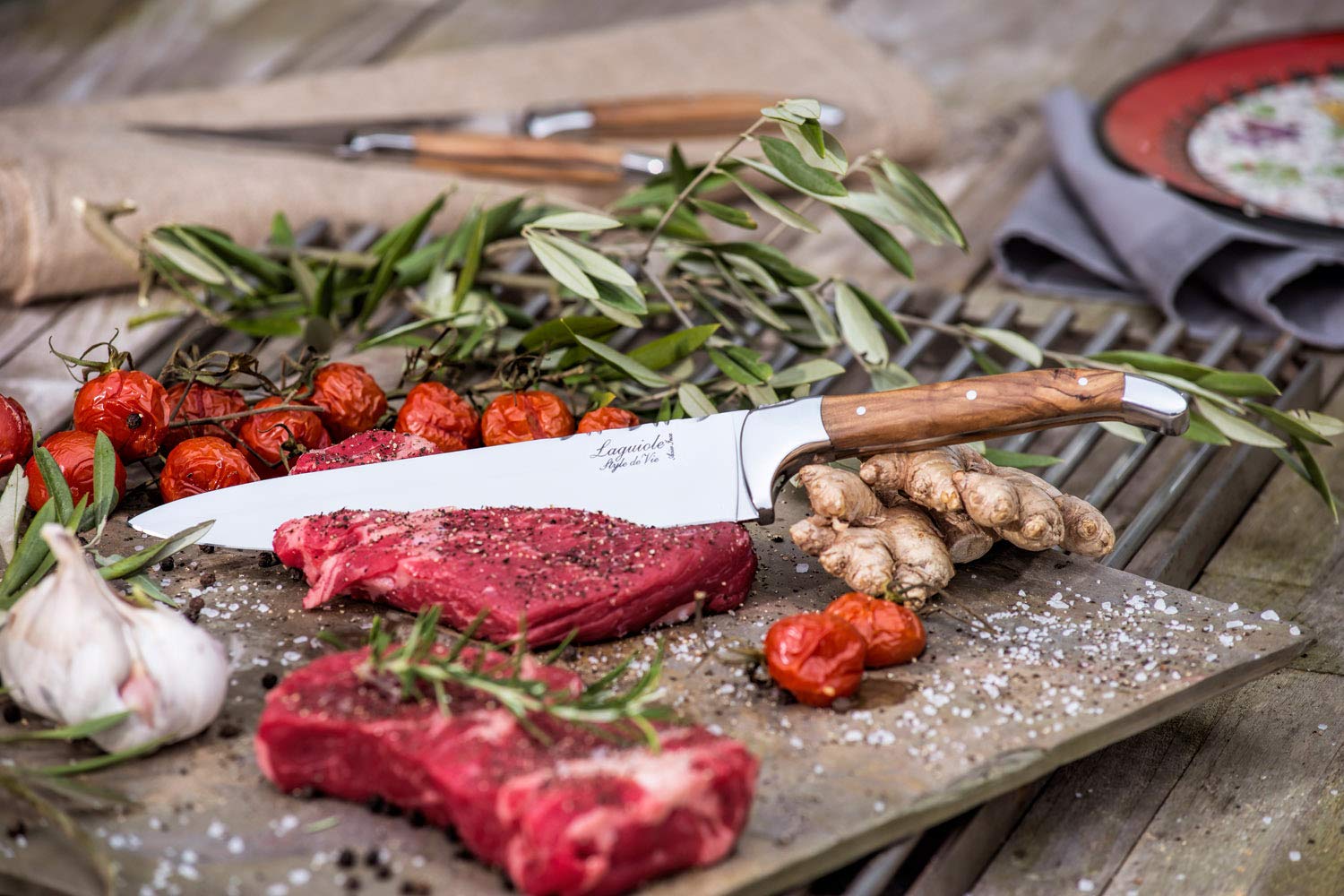Laguiole Style de Vie Chef's knife luxury line, 8 inch, olive wood