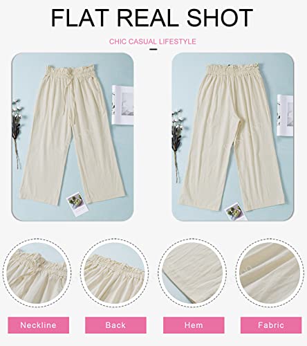 Dokotoo Womens Comfy Casual Loose Stretch Drawstring Tie Elastic Waist Solid Jogging Jogger Work Office Wide Leg Pants Sweatpants for Women with Pockets Khaki Medium