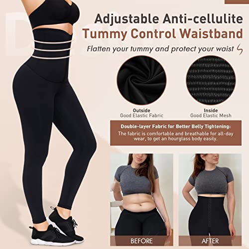 FeelinGirl High Waisted Workout Compression Leggings for Women Tummy Control Yoga Pants with Waist Trainer Attached