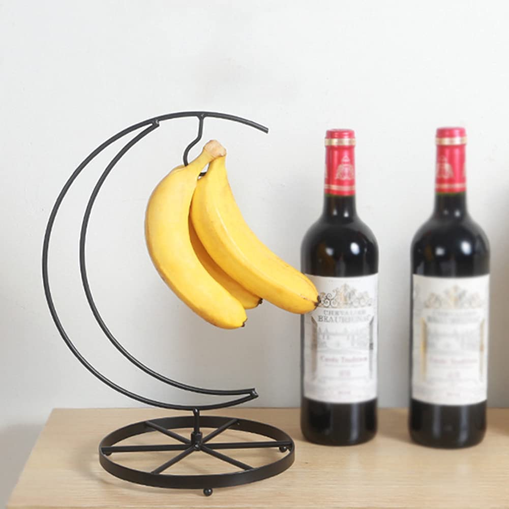 Banana Hanger Stainless Steel Holder Saver Stand Hook Keep Bananas from Bruising Black Kitchen Decor for Counter (7.1 * 7.9 * 13")