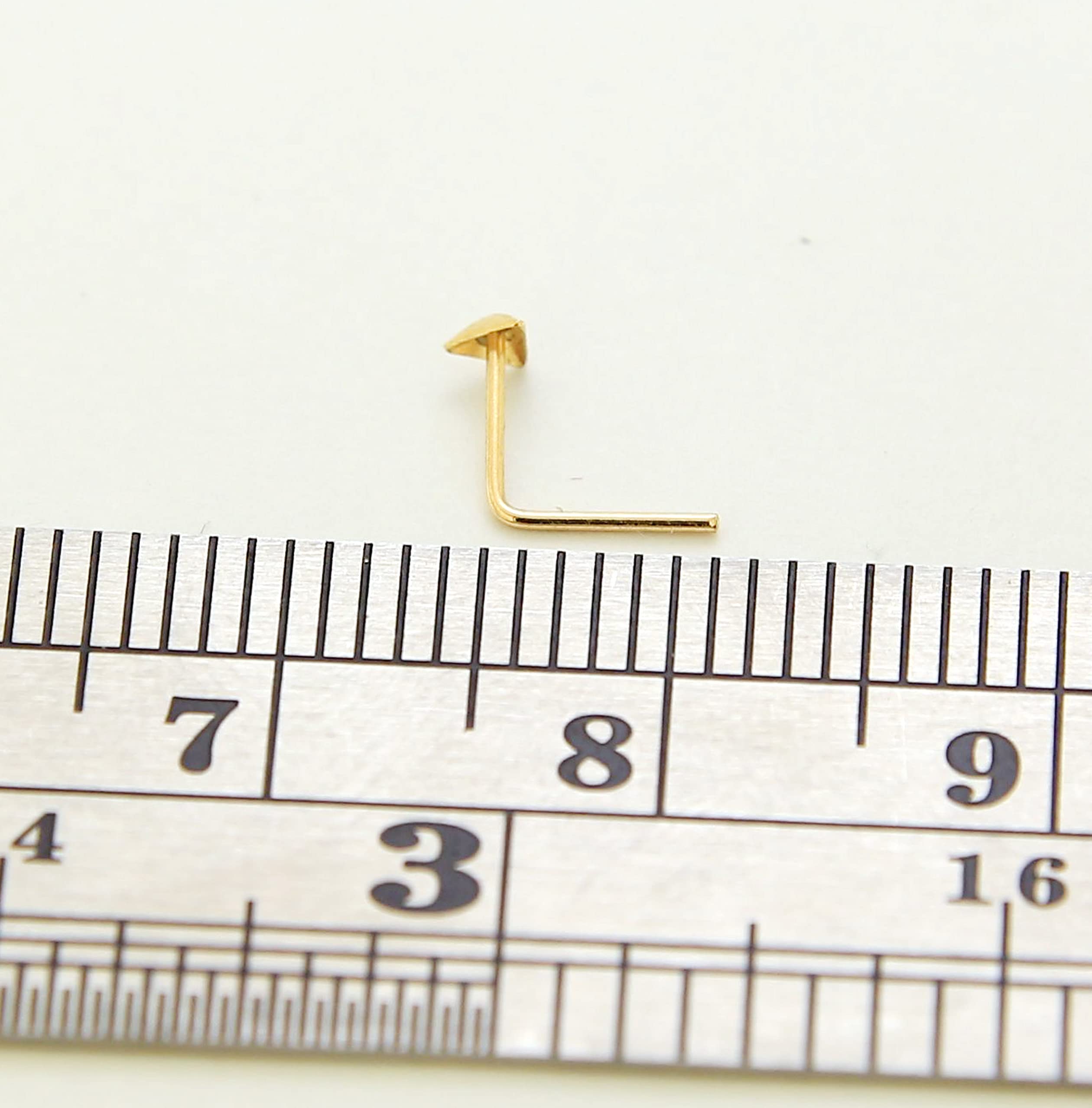9K Solid Yellow Gold 3D Pyramid 22 Gauge L Bend Nose Stud Piercing Jewelry