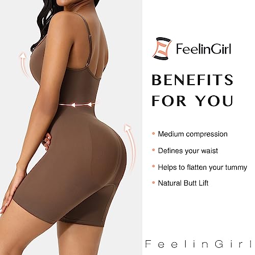 FeelinGirl Shapewear Tummy Control Plus Size Waist Trainer Vest Fajas Colombianas Post Surgery Full Body Shaper Jumpsuit Coffee XS/S