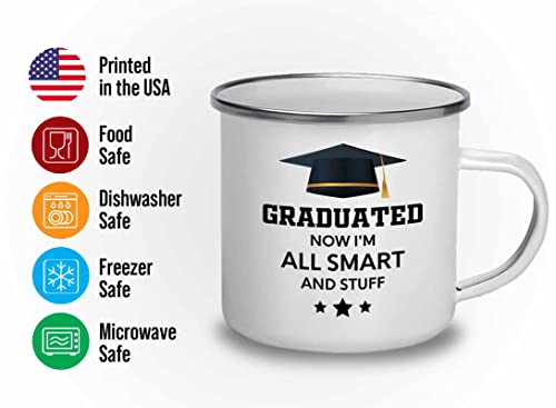 Flairy Land Graduation Camper Mug 12oz - All Smart and Stuff - Graduation Gifts for Her Senior Graduation College Student College Graduate Classmate MBA Grad