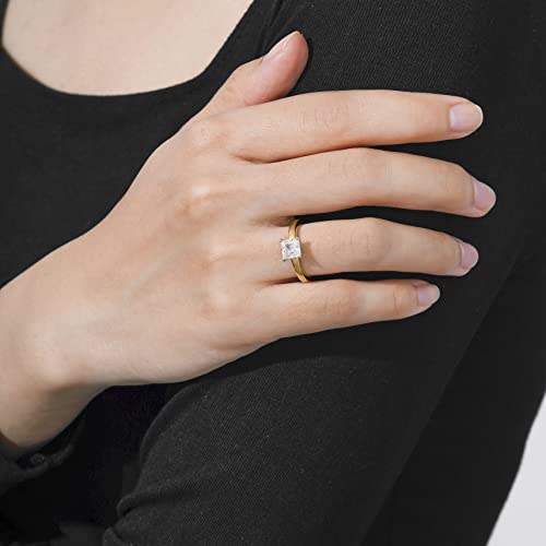 Amazon Essentials Yellow Gold Plated Sterling Silver Solitaire Engagement Ring set with Princess Cut Infinite Elements Cubic Zirconia (1 cttw), Size 7, (previously Amazon Collection)