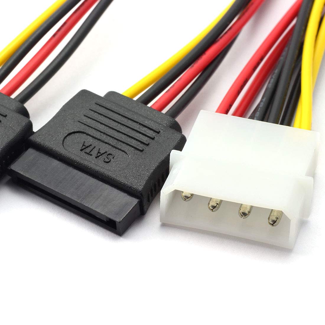 SDTC Tech 4 Pin Male IDE Molex to 15 Pin Female Dual SATA Power Splitter Adapter Cable 18AWG Copper Serial ATA Hard Drive Extension Cable (20cm) - 2 Pack