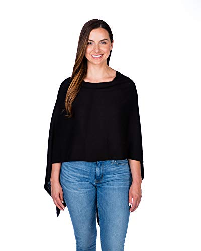 Caroline Grace by Alashan Lightweight & Super Soft Cashmere Blend Poncho - Great Gift Item! 95% Cotton/5% Cashmere Blend - One Size Fit - Black (Ebony)