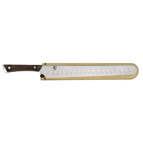 Shun Cutlery Kanso Hollow Ground Brisket Knife 12ā, Authentic, Handcrafted Japanese Knife, Includes Wooden Saya Sheath, Ideal for Brisket, Roasts, Turkey, Ham and More