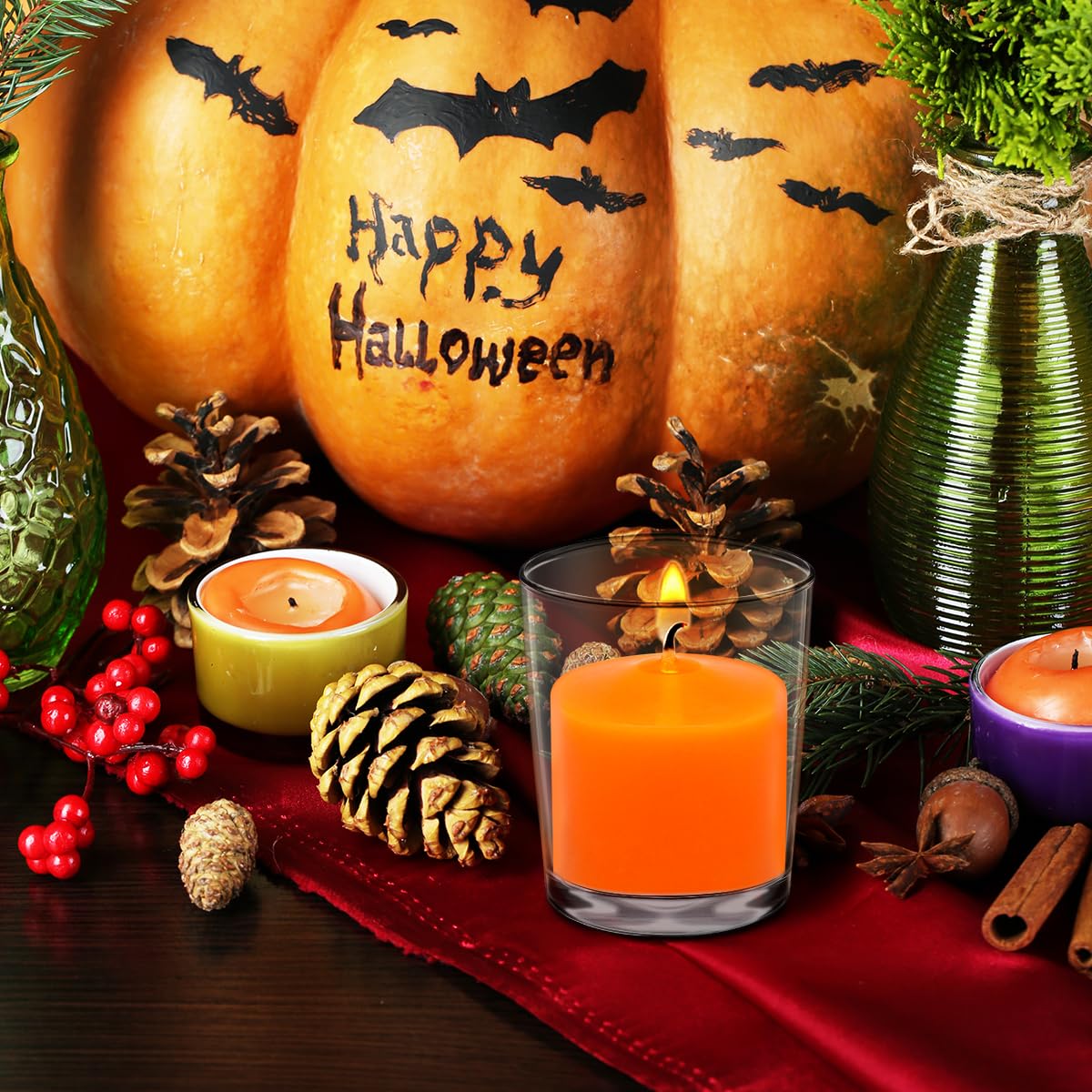 9-Pack 1.25-Inch Orange Votive Candles for Halloween Fall Harvest β Unscented Small Tealight Candle for Home Decor, Meditation, and Special Occasions