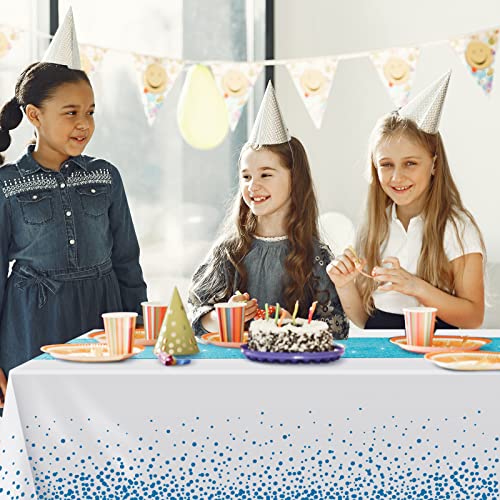 FGSAEOR Blue Tablecloth, 12x108inch Sequins Table Runners and 54x108inch Plastic Table Cloths for Party Decorations, Sparkling Party Supplies Table Cover for Indoor Outdoor Parties