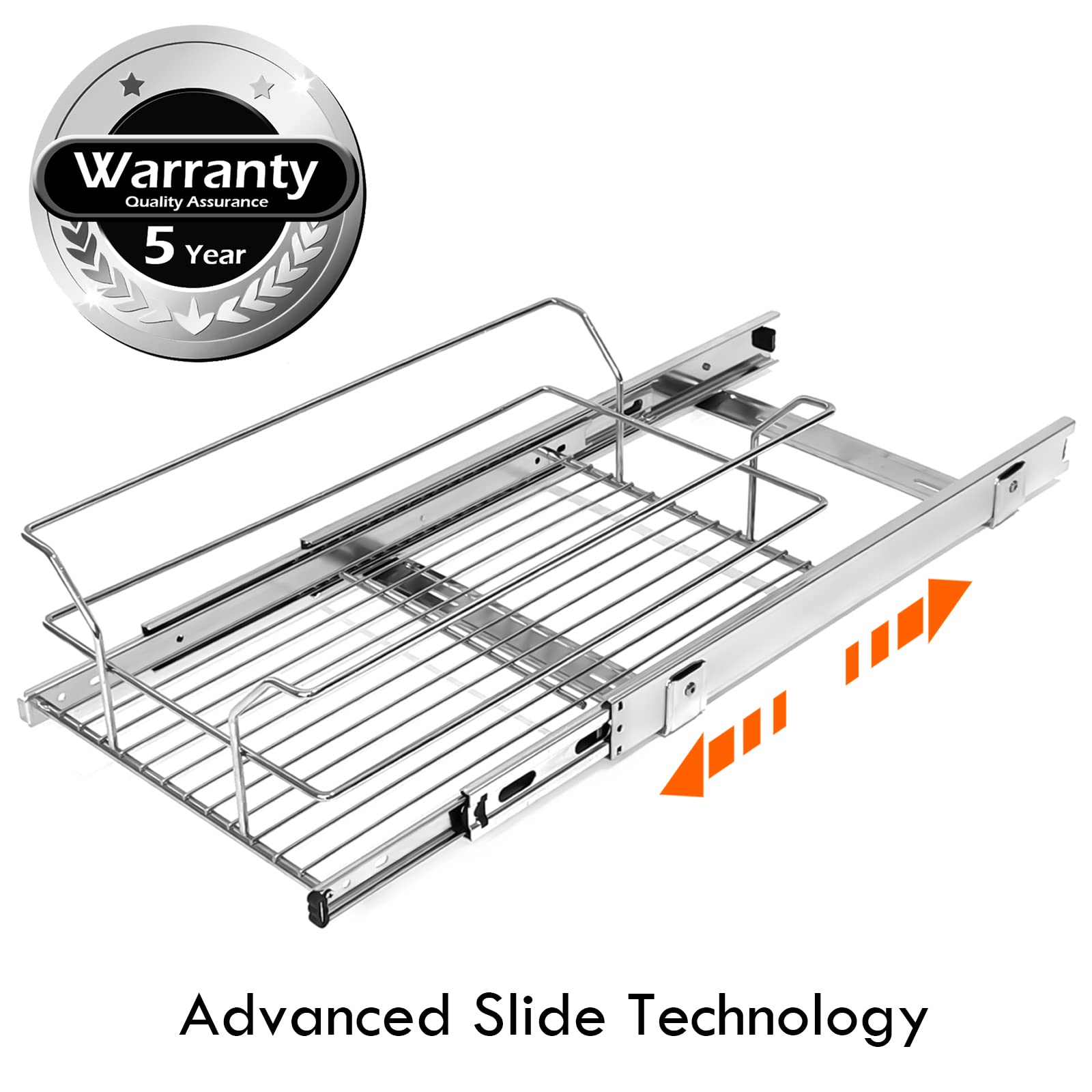 Atposh Pull Out Cabinet Organizer, Heavy Duty Single Wire Basket Pull Out Cabinet Sliding Drawer Organizer for Kitchen Base Cabinets, Chrome Finish 11" W x 21" D