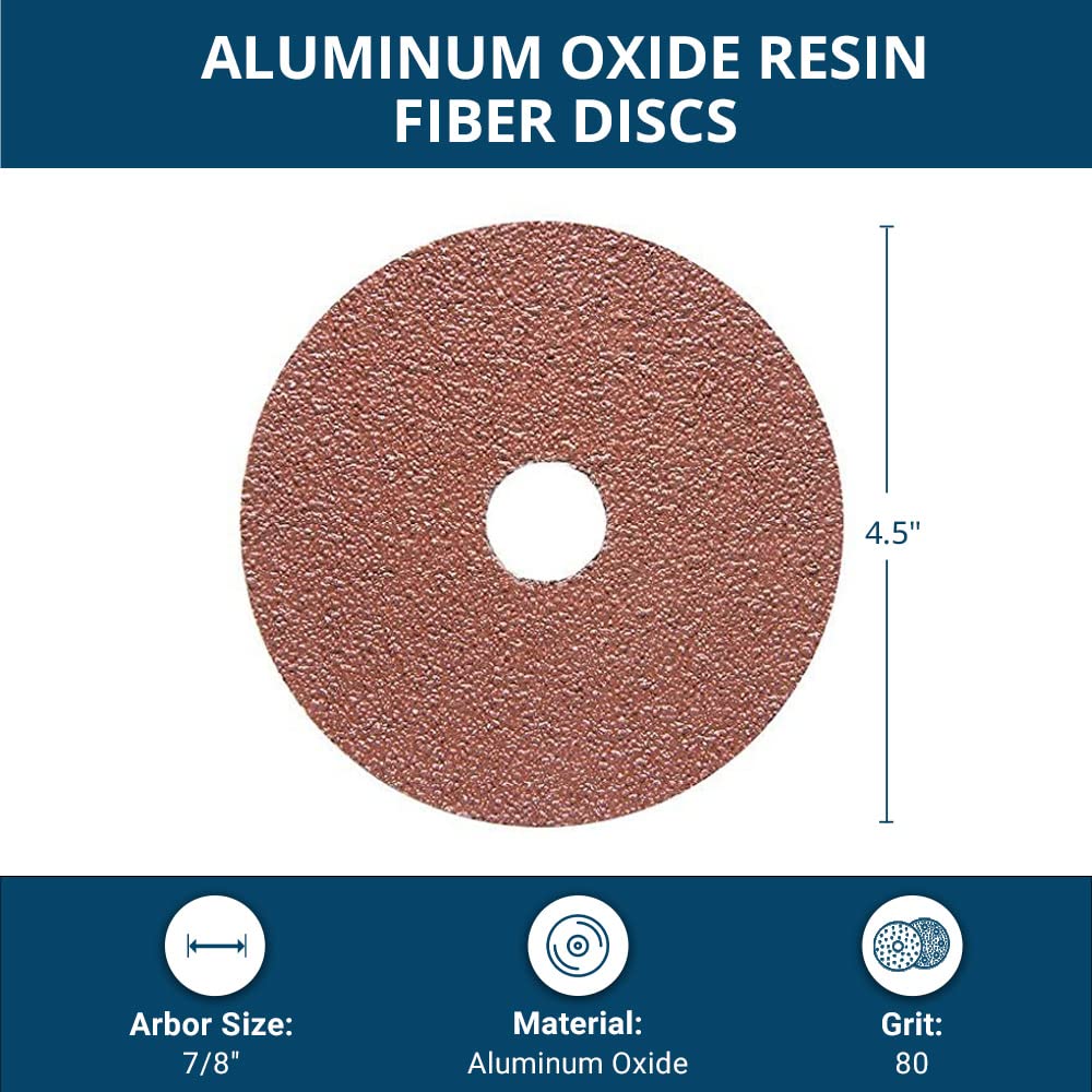 Benchmark Abrasives 4 1/2 Inch Sanding Discs Aluminum Oxide Resin Fiber Grinding Disc for Grinding, Stripping on Wood, Fiberglass, Metal, 7/8" Arbor Angle Grinder Sanding Disc, 25 Pack - 80 Grit